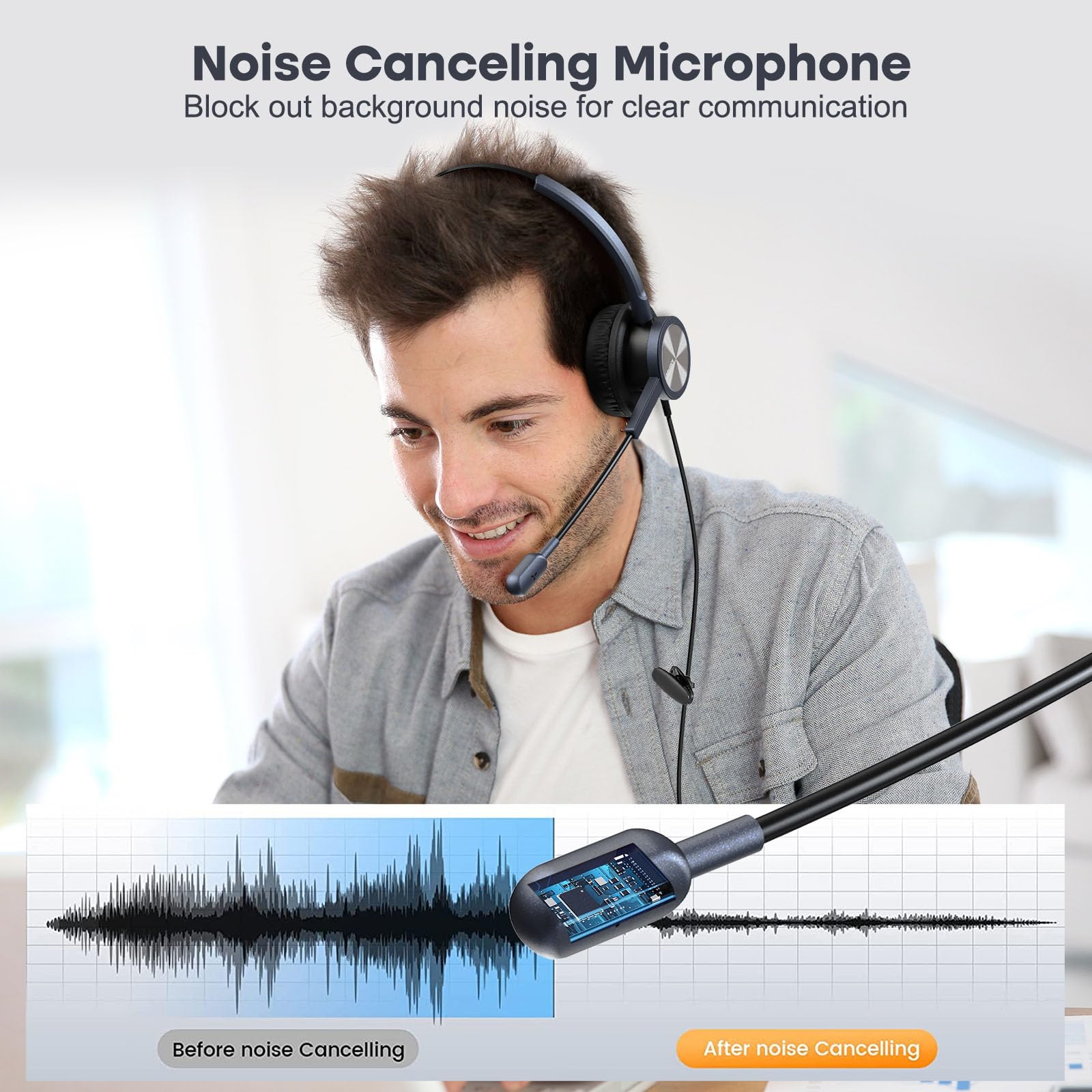 MAIRDI Telephone Headset with RJ9 Jack & 3.5mm Connectors for Call Center Office Deskphone Cell Phone PC Laptop, Landline Phone Headset with Microphone Noise Canceling for Polycom Avaya Nortel