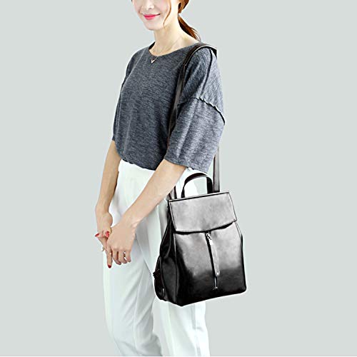 YALUXE Genuine Leather Fashion Women's Backpack for Women Handbag School Bag Shoulder Bag Tote for Women black