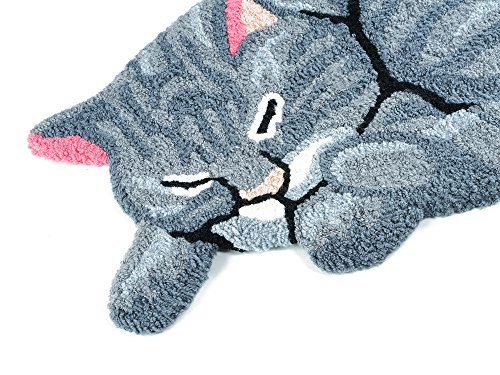 Hughapy Grey Cute Sleeping Cat Shaped Mat Bedroom Area Rug, Christmas Tabby Cat Carpet for Living Room Doorway, 33.5 by 18 Inch