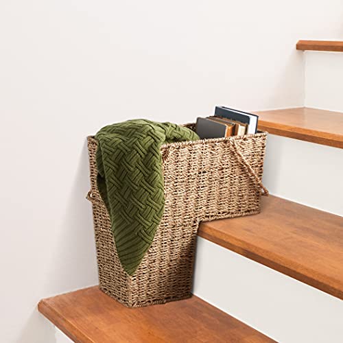 15" Water Hyacinth Storage Stair Basket With Handles by Trademark Innovations (Natural)