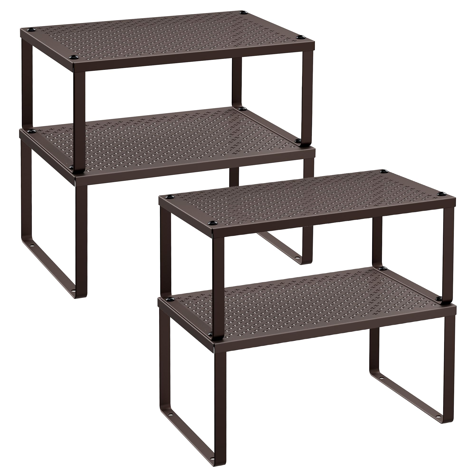 SONGMICS Cabinet Shelf Organizer, Stackable, Expandable, Set of 4 Metal Kitchen Counter Shelves, Brown UKCS06BR