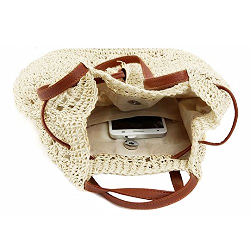 CLARA Women Summer Beach Bag Straw Weave Bucket Bag Drawstring Shoulder Bag Tote Bag Handbag Purse(Beige)