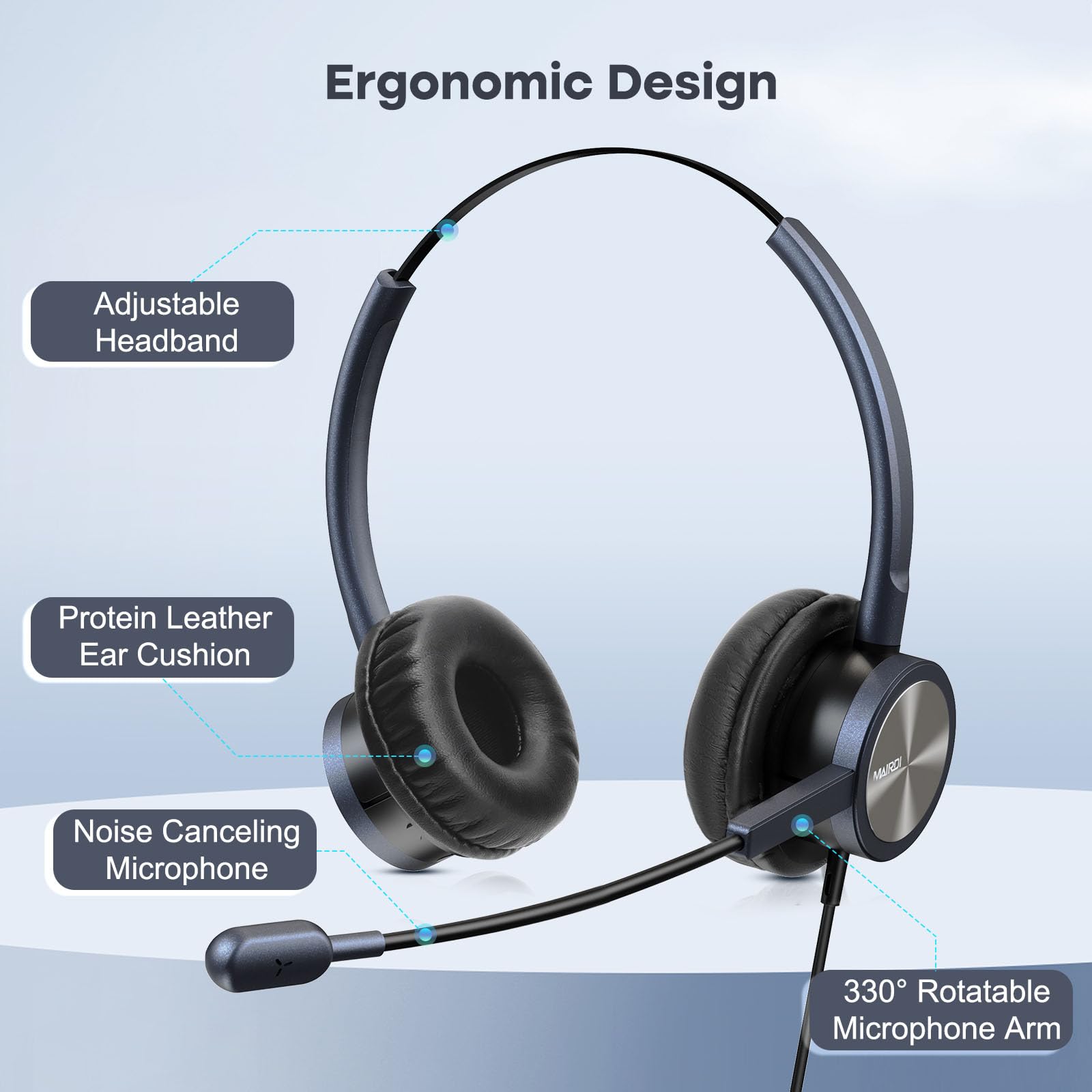 MAIRDI Telephone Headset with RJ9 Jack & 3.5mm Connectors for Call Center Office Deskphone Cell Phone PC Laptop, Landline Phone Headset with Microphone Noise Canceling for Polycom Avaya Nortel