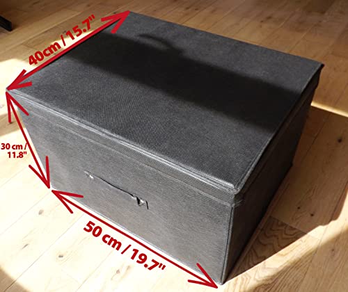Neusu Foldable Storage Box Heavy Duty 19.7" x 15.7" x 11.8" - Cupboard, Closet, Underbed, Wardrobe Storage Boxes - 60L Stackable Large Storage Box With Lid For Clothes, Toys, Office Supplies - Black