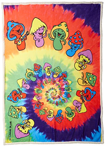 Liquid Blue Mens Spiral Shrooms Hippy Tie Dye Warm Coral Fleece Throw Blanket, Multicolor, 50 X 60 US