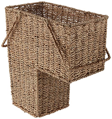 15" Water Hyacinth Storage Stair Basket With Handles by Trademark Innovations (Natural)