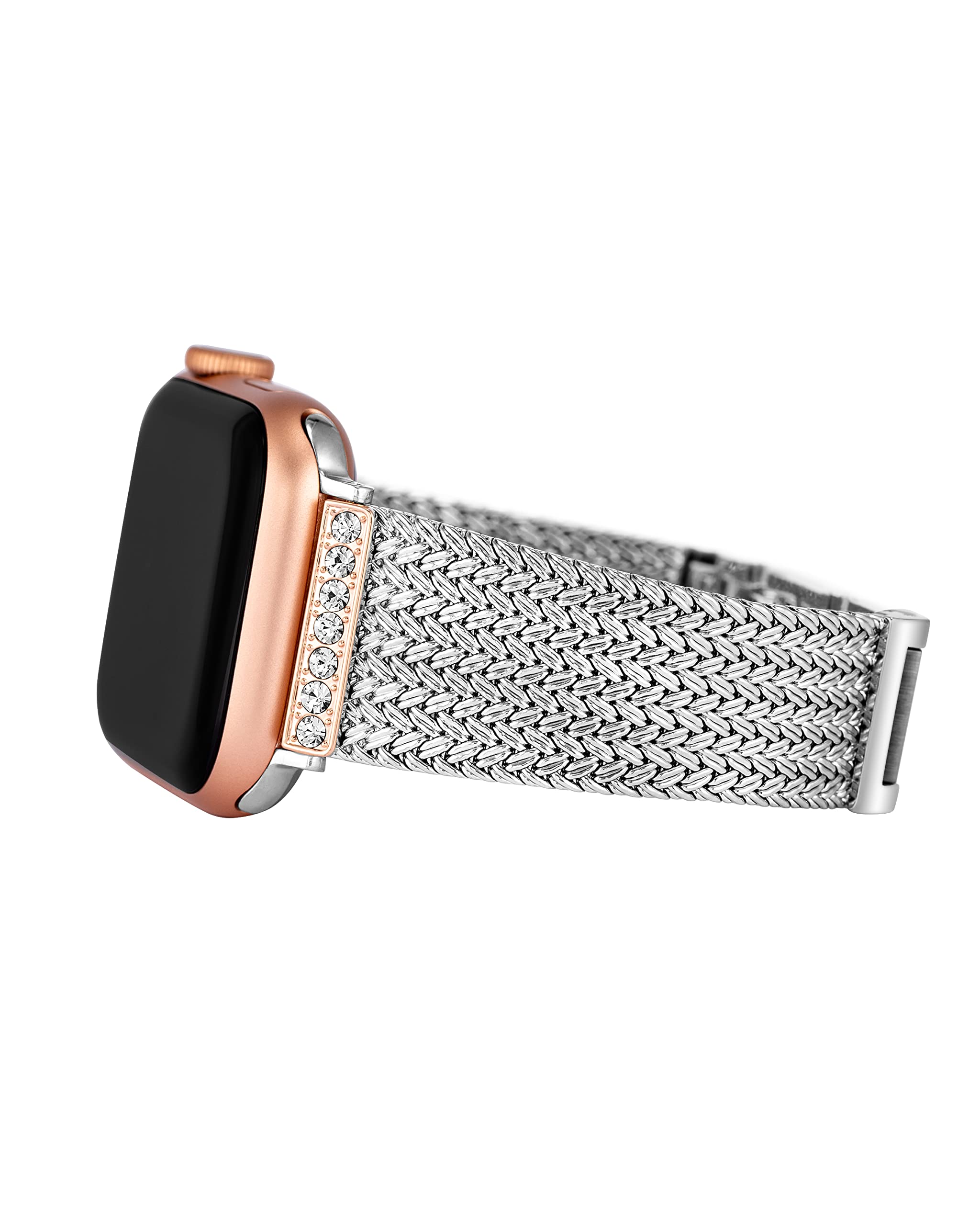 Anne Klein Mesh Fashion Band for Apple Watch, Secure, Adjustable, Apple Watch Replacement Band, Fits Most Wrists (42/44/45mm, Silver),WK-1015RGTT