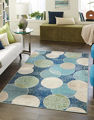 Unique Loom Chromatic Collection Modern Bokeh & Vibrant Abstract Area Rug for Any Home DĂŠcor, 5 x 8 ft, Navy Blue/Beige