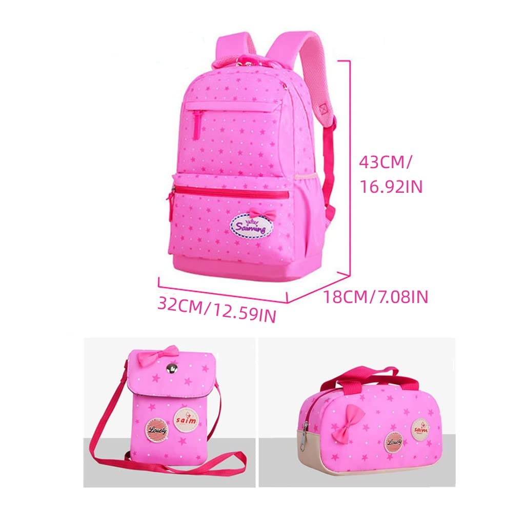 Stars-Print and Bowknot Backpack Set Large Elementary Bookbag 3Pcs Set School bags for Teen Girls