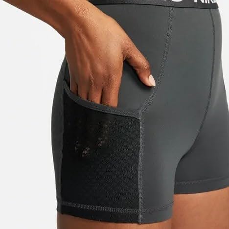 Nike Pro Women's High-Waisted 3" Training Shorts with Pockets (as1, Alpha, m, Regular, Regular, Dark Smoke Grey/Black/White)