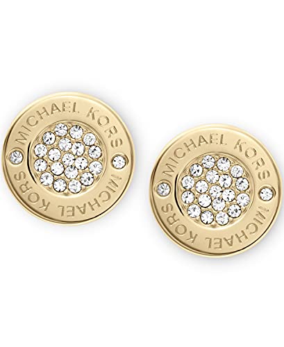 Michael Kors Stainless Steel and Pavé Crystal MK Logo Stud Earrings for Women, Color: Gold (Model: MKJ3351710)