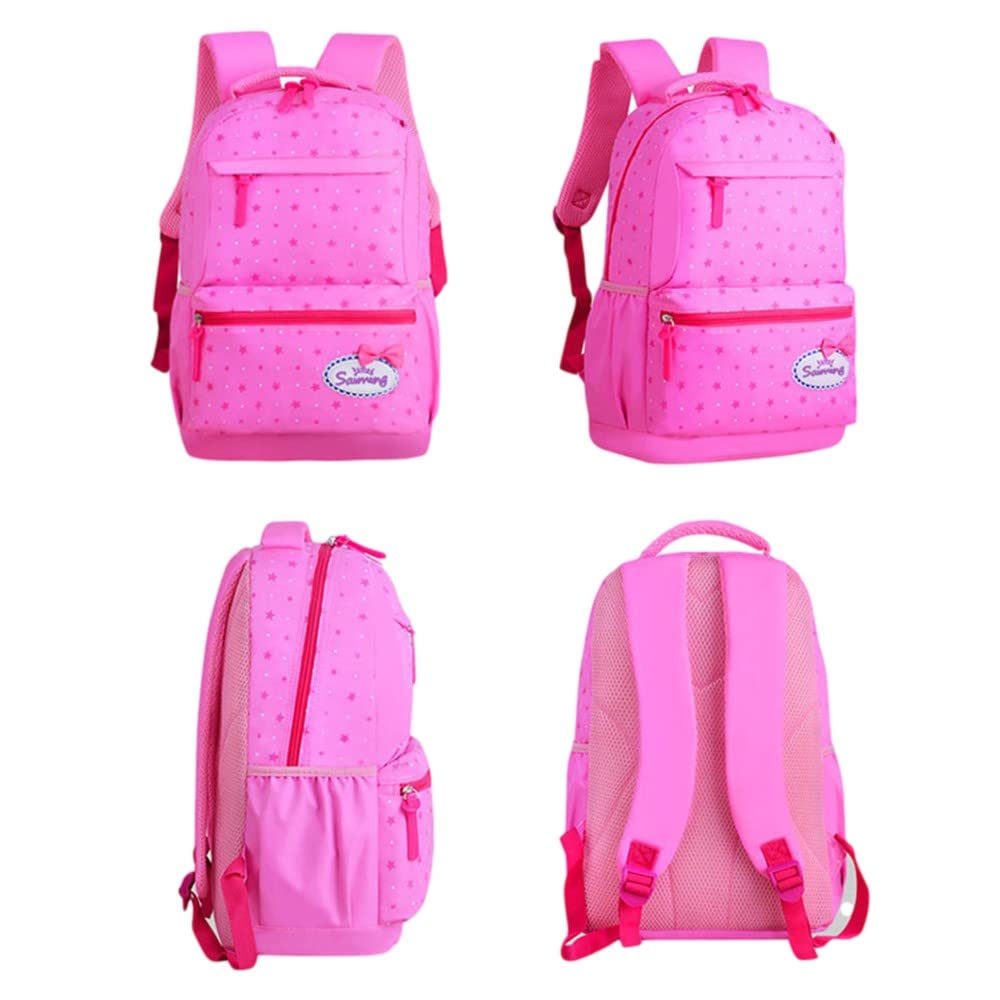 Stars-Print and Bowknot Backpack Set Large Elementary Bookbag 3Pcs Set School bags for Teen Girls