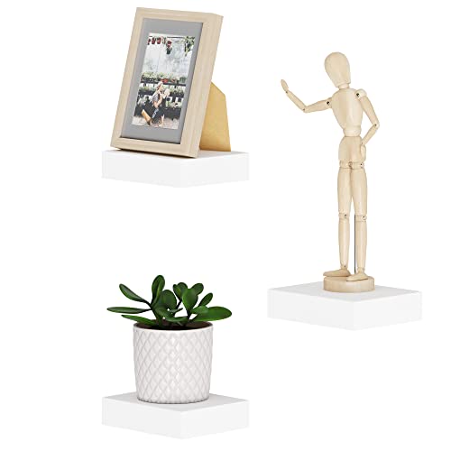 brightmaison Modern Display Ledge Floating Shelf Décor Set of 3 White Shelves Each 4 x 5 inch with Concealed Metal Bracket for Stable Wall Mount