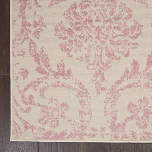 Nourison Jubilant Damask Ivory/Pink 5'3" x 7'3" Area -Rug, Easy -Cleaning, Non Shedding, Bed Room, Living Room, Dining Room, Kitchen (5x7)