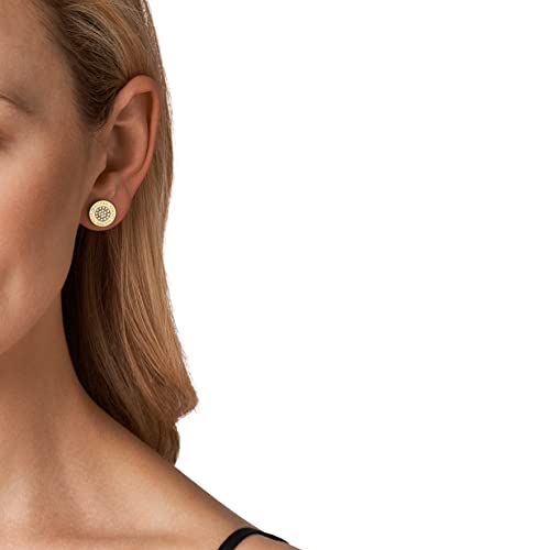 Michael Kors Stainless Steel and Pavé Crystal MK Logo Stud Earrings for Women, Color: Gold (Model: MKJ3351710)