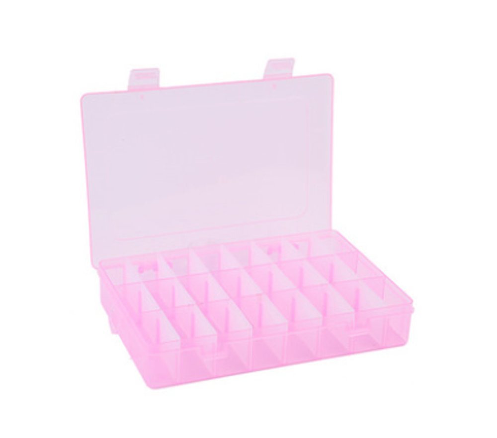 2 Pack 24 Grids Plastic Jewelry Bead Storage Case Box Organizer Container with Adjustable Dividers for Pills,Herbs,Tiny Bead,Jewelry Findings and Other Small Items 7.6" x 5.1" (Pink)