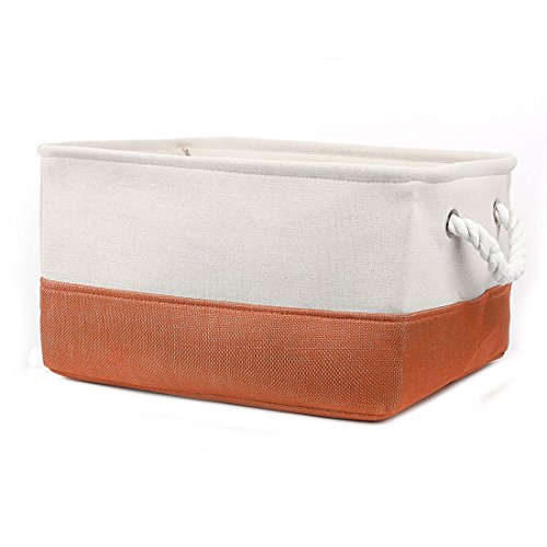 uxcell Collapsible Fabric Storage Basket Bins with Dual Handles, Foldable Toy Bins for Laundry Clothes Storage, Home Organizer for Bedroom Office Closet Shelves Orange+White Medium