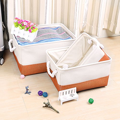 uxcell Collapsible Fabric Storage Basket Bins with Dual Handles, Foldable Toy Bins for Laundry Clothes Storage, Home Organizer for Bedroom Office Closet Shelves Orange+White Medium