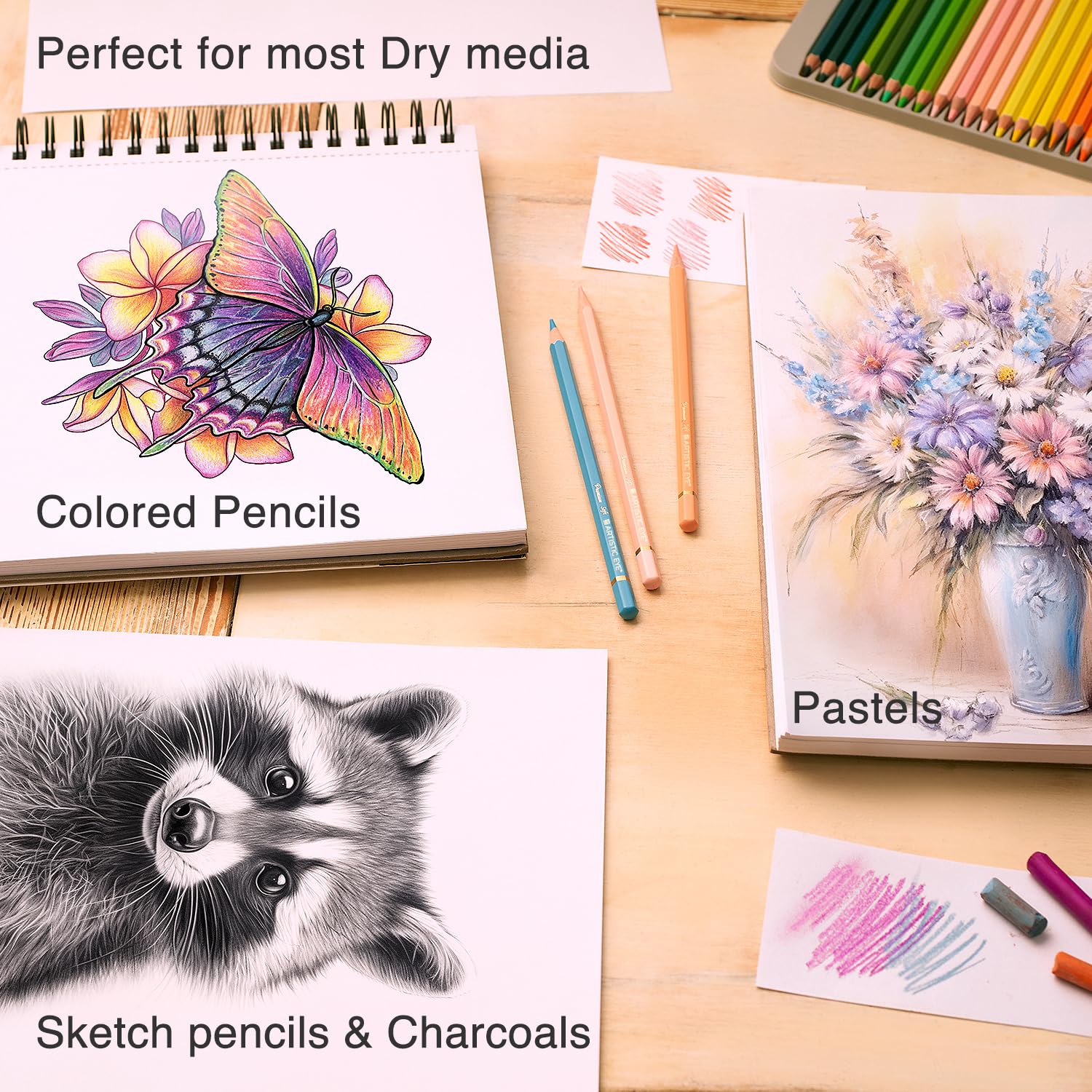 Artisto 9x12" Premium Sketch Book Set, Spiral Bound, Pack of 2, 200 Sheets (100g/m2), Acid-Free Drawing Paper, Ideal for Kids, Teens & Adults.