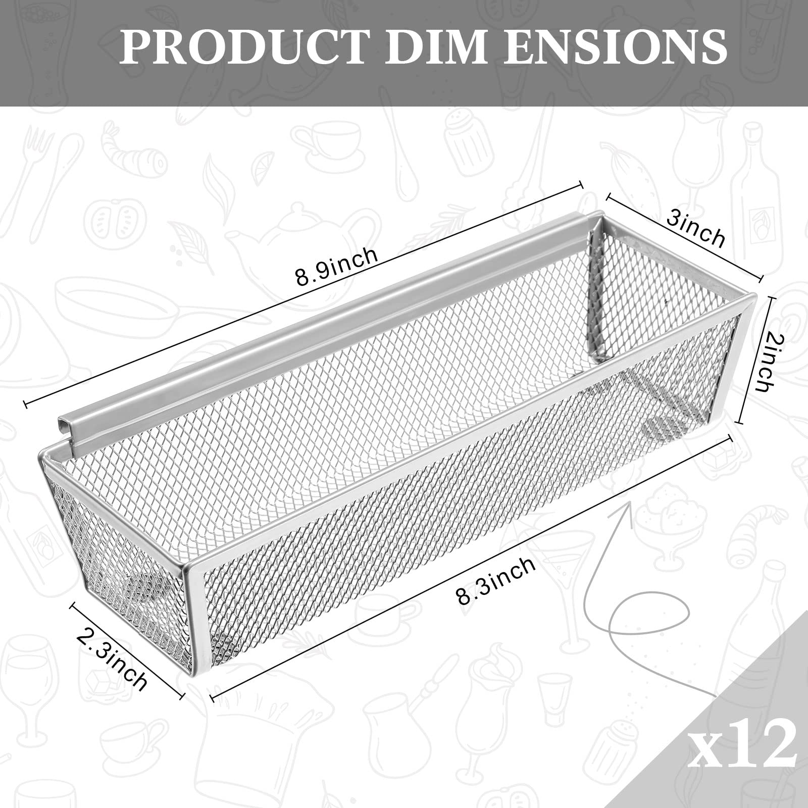 12 Set Silverware Drawer Organizer Mesh Utensil Drawer Organizer for Kitchen Cutlery Trays Holder Steel Metal Flatware Storage, 2 Inch High, Silver