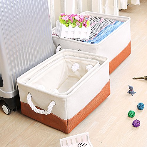uxcell Collapsible Fabric Storage Basket Bins with Dual Handles, Foldable Toy Bins for Laundry Clothes Storage, Home Organizer for Bedroom Office Closet Shelves Orange+White Medium