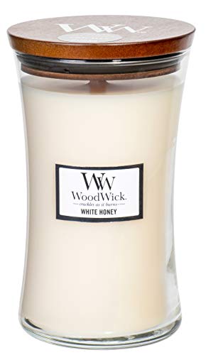Woodwick White Honey Scented Crackling Wooden Wick Hourglass Candle in Clear Glass Jar, Large - 21.5 Oz