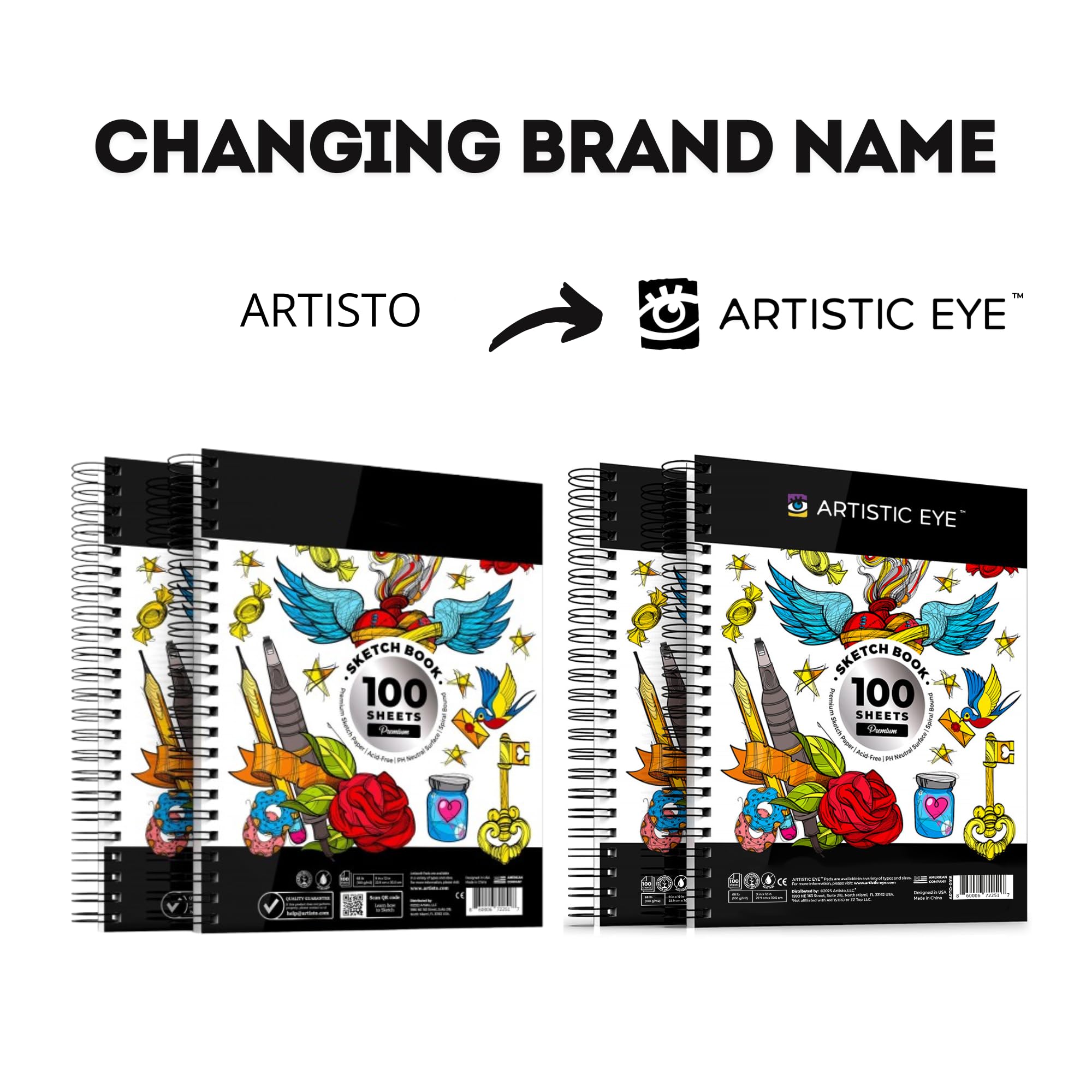 Artisto 9x12" Premium Sketch Book Set, Spiral Bound, Pack of 2, 200 Sheets (100g/m2), Acid-Free Drawing Paper, Ideal for Kids, Teens & Adults.