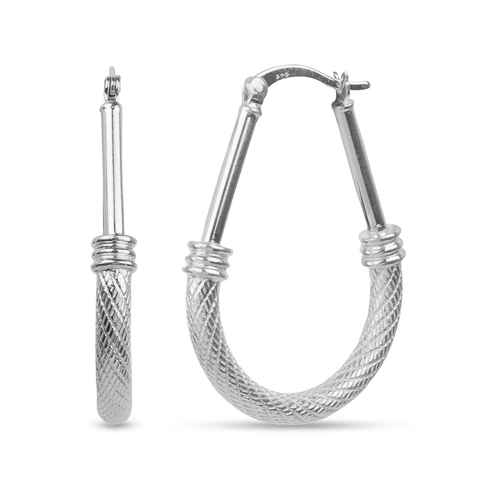 LeCalla Sterling Silver Hoop Earrings Classic Diamond-Cut Italian Design Textured High-Polish Oval Hoops Earring for Women 35mm