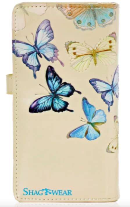Shag Wear Butterflies Large Wallet for Women 7" Beige