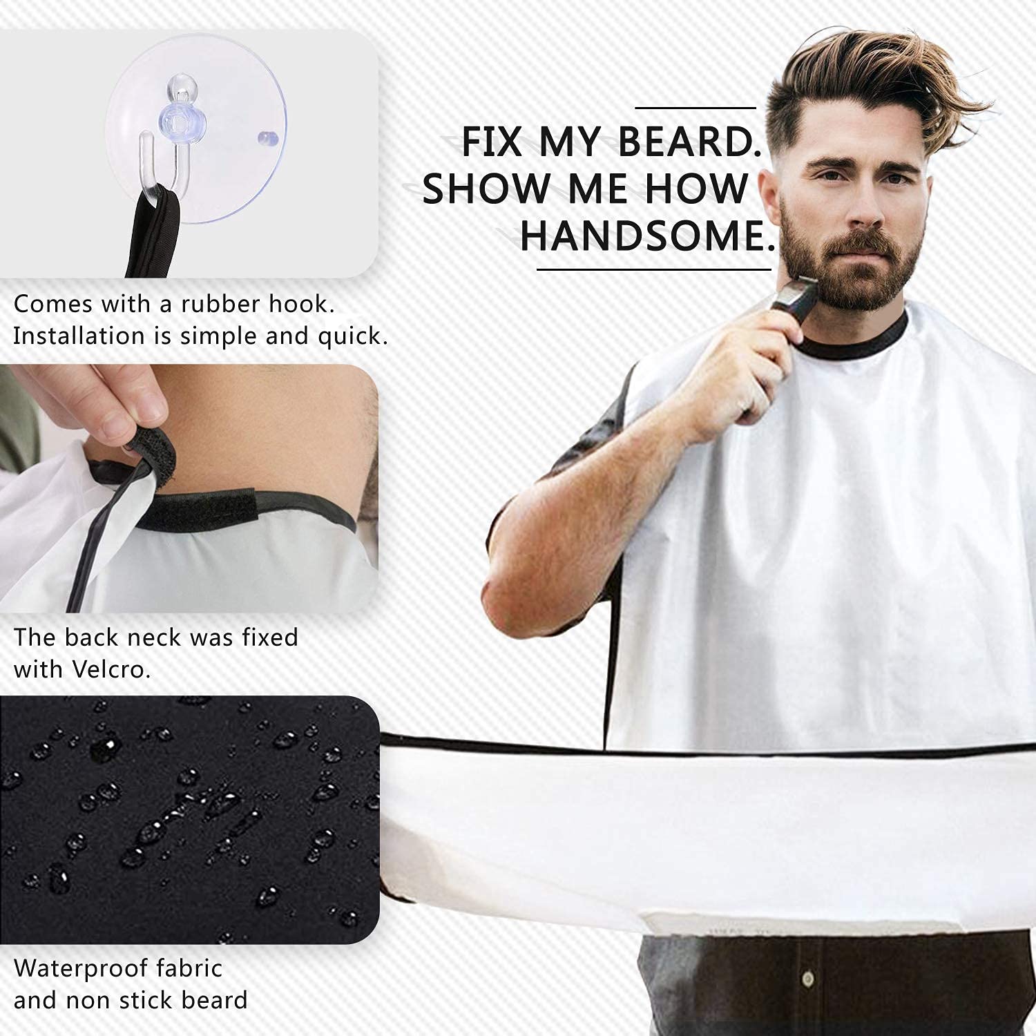Beard catcher, Beard Bib Apron for Men, Non-Stick Beard Cape for Trimming, Beard Apron, Cape for Men Shaving, Gifts for Men (A37-Black)