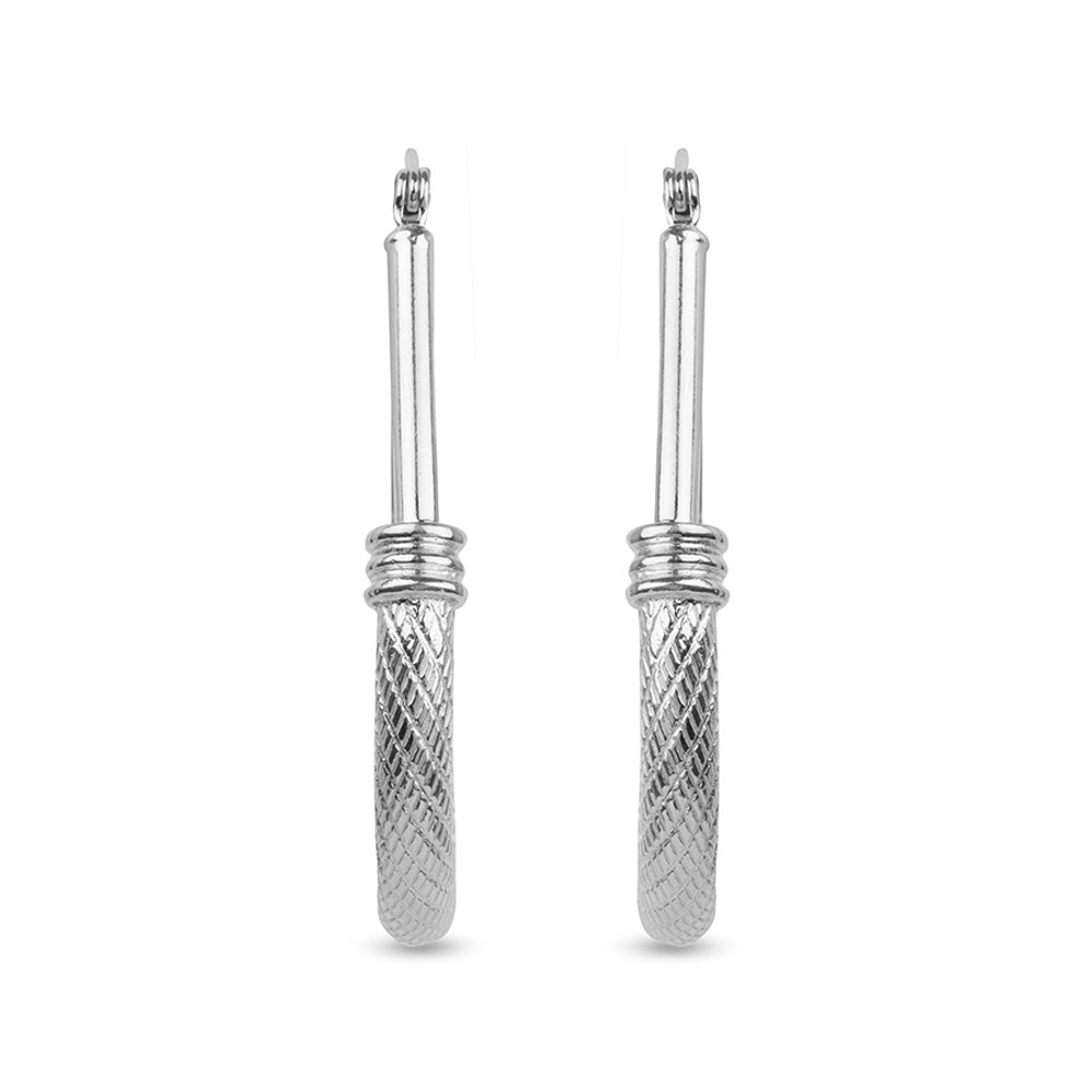 LeCalla Sterling Silver Hoop Earrings Classic Diamond-Cut Italian Design Textured High-Polish Oval Hoops Earring for Women 35mm