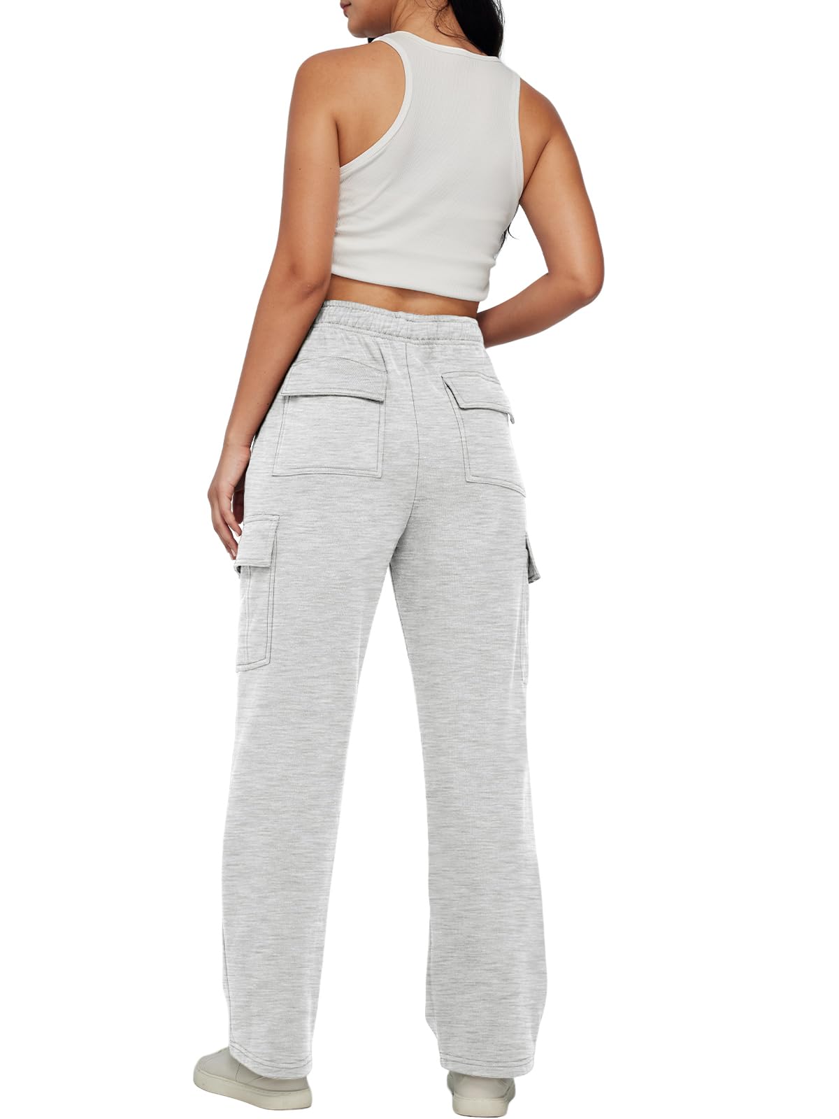 AUTOMET Womens Cargo Sweatpants Baggy Fleece High Waisted Joggers Sweat Pants Athletic Drawstring Casual Wide Leg Loose Fit Fall Pants with Pockets 2024 Grey L