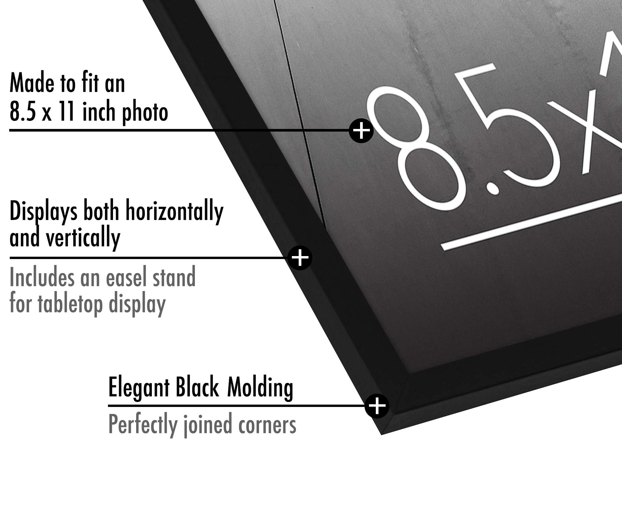 Americanflat 8.5x11 Thin Picture Frame in Black with Shatter Resistant Glass - Horizontal and Vertical Formats for Wall and Tabletop