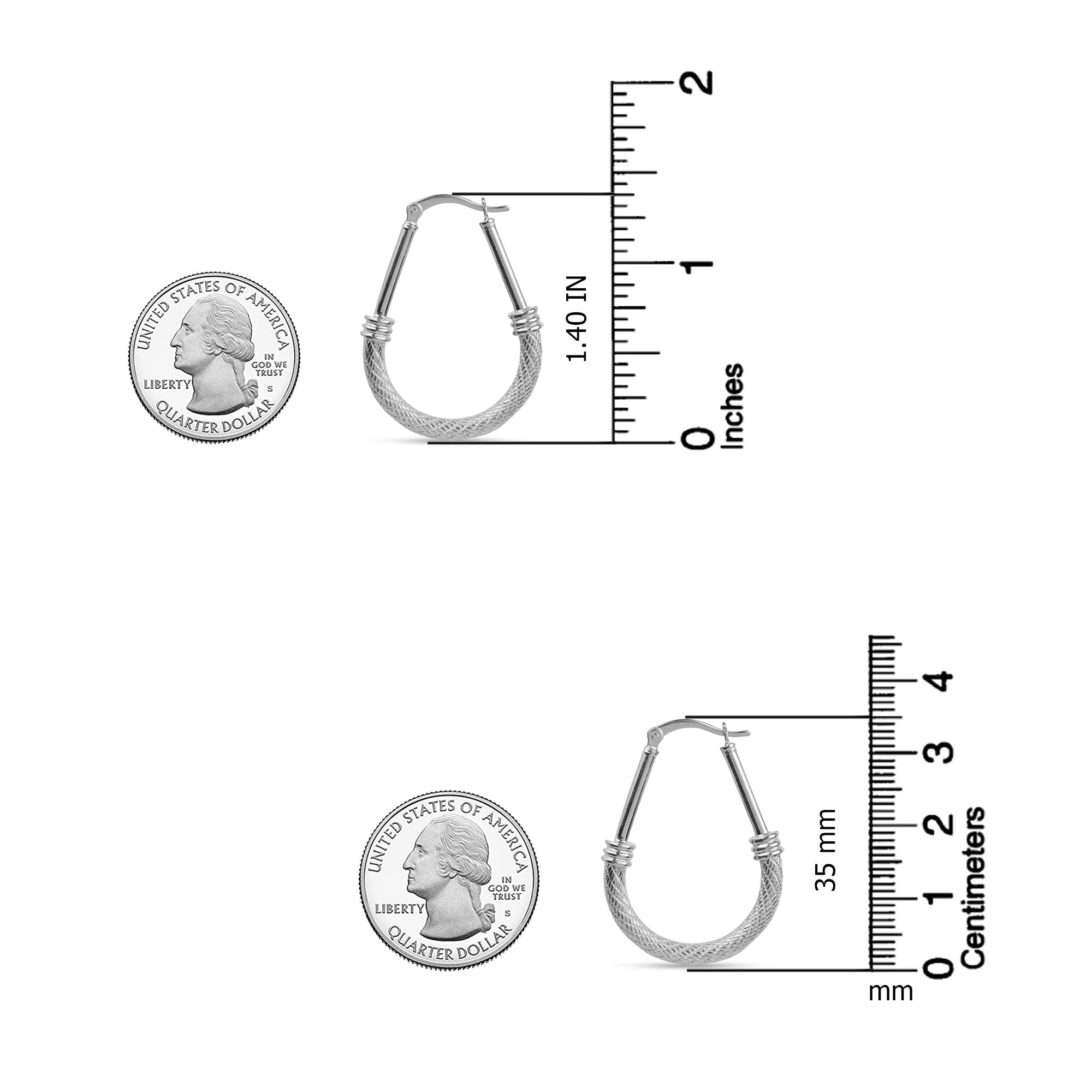 LeCalla Sterling Silver Hoop Earrings Classic Diamond-Cut Italian Design Textured High-Polish Oval Hoops Earring for Women 35mm