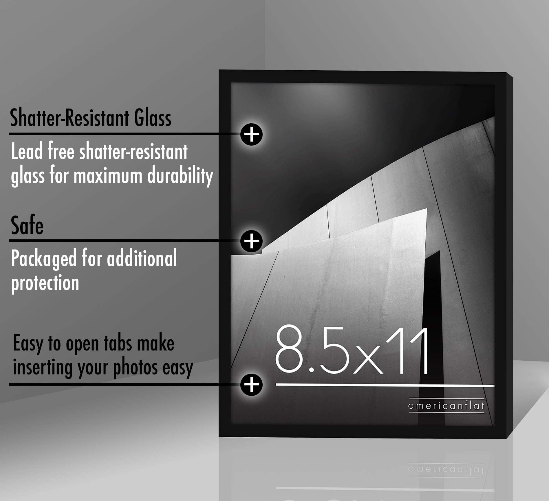 Americanflat 8.5x11 Thin Picture Frame in Black with Shatter Resistant Glass - Horizontal and Vertical Formats for Wall and Tabletop