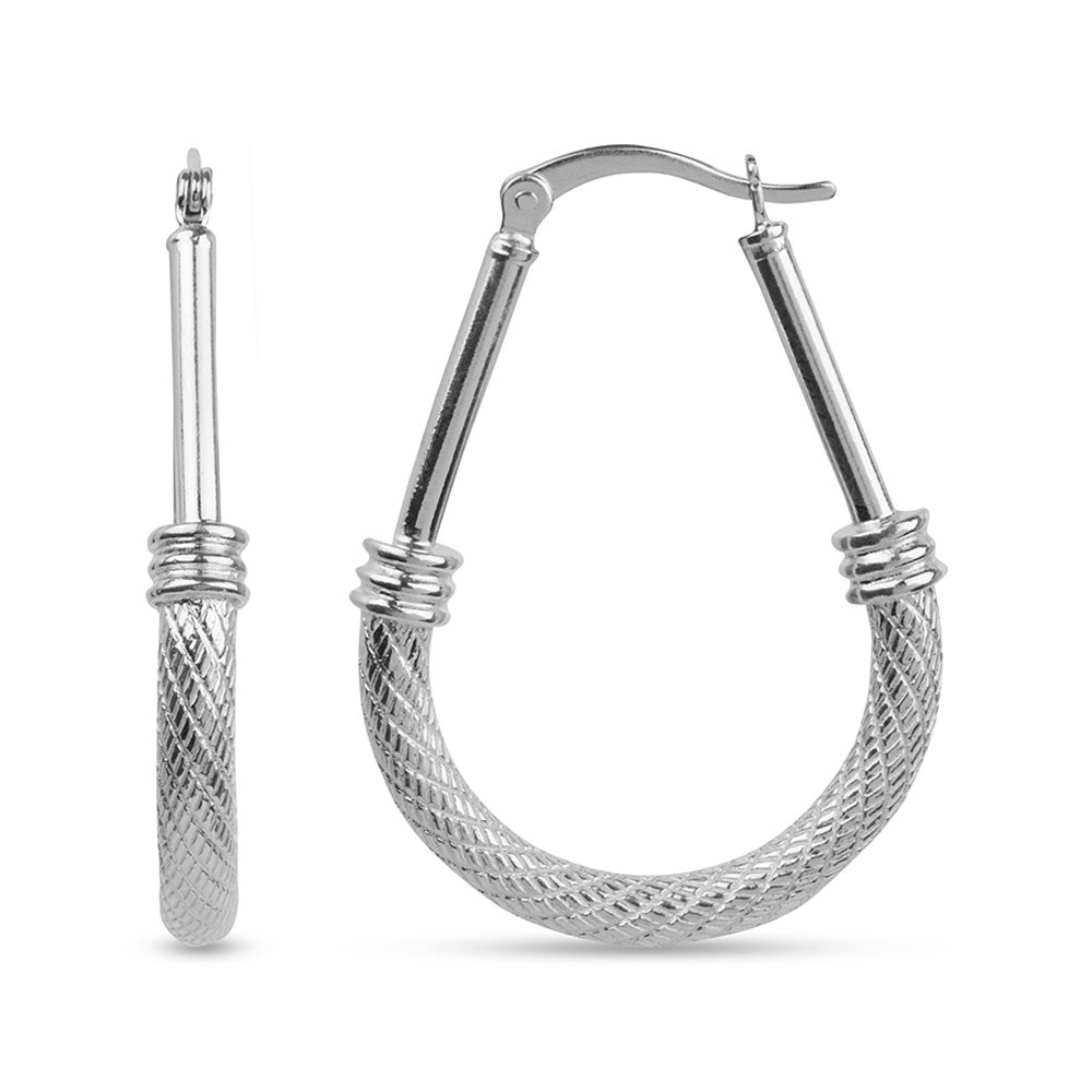 LeCalla Sterling Silver Hoop Earrings Classic Diamond-Cut Italian Design Textured High-Polish Oval Hoops Earring for Women 35mm