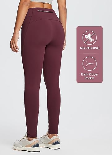 BALEAF Women's Fleece Lined Leggings Water Resistant High Waisted Winter Cold Weather Running Gear Zip Pockets Wine Red M