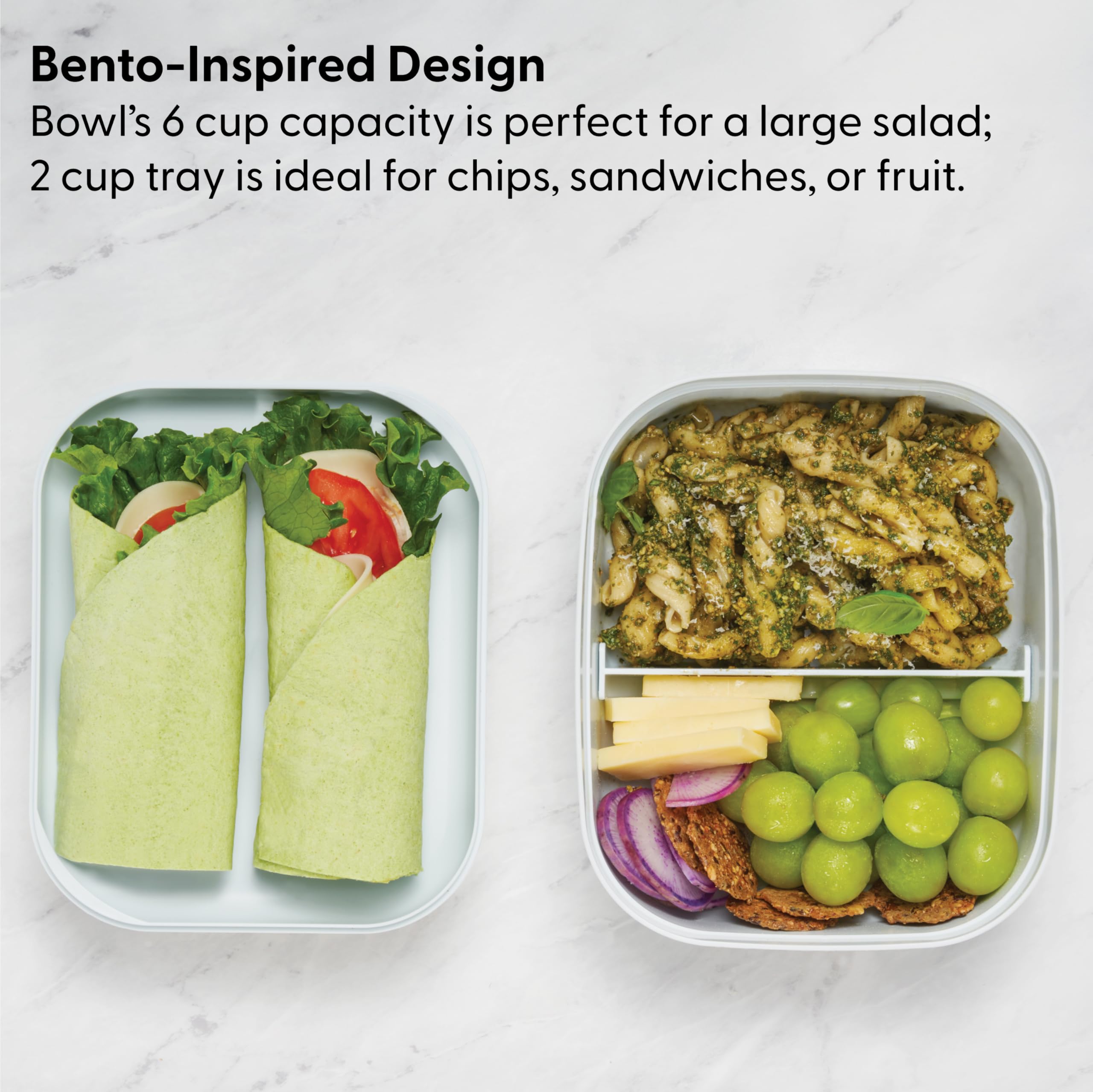 W&P Porter Lunch Box, 3 Compartment Bento Box Style Portable Adult Lunch Box with Snap Strap- Food Container, BPA Free, Dishwasher and Microwave Safe, Blush, Medium