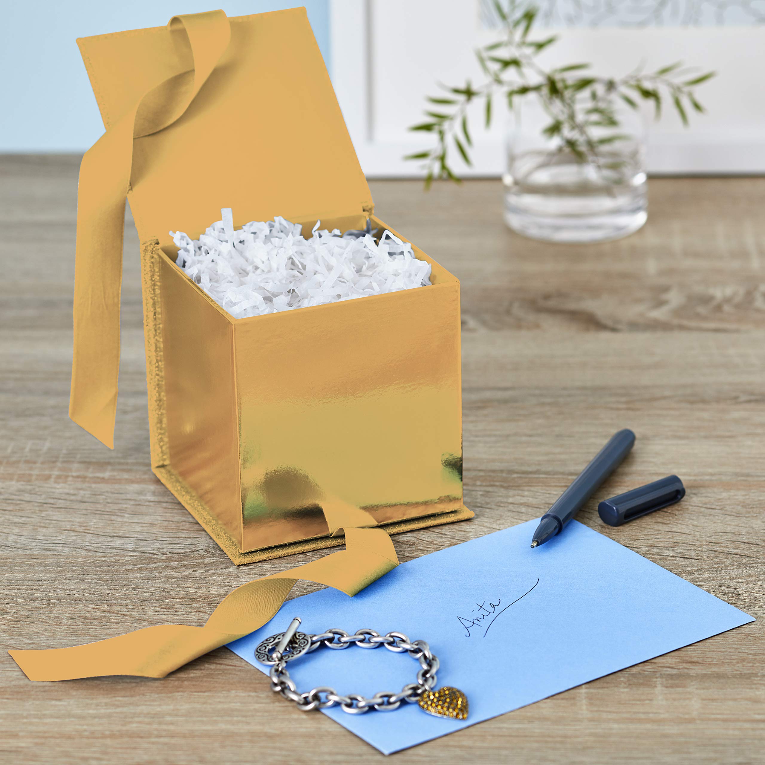 Hallmark Signature 4" Small Gift Box with Paper Fill (Gold Glitter) for Weddings, Engagements, Graduations, Holidays, Christmas, Valentines Day and More