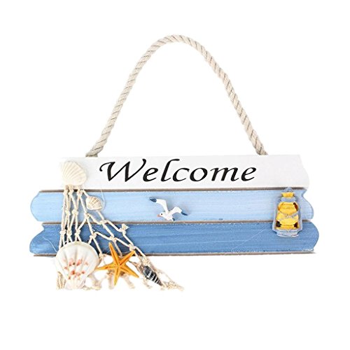 WINOMO Wooden Welcome Sign Front Door Nautical Decor (Blue)