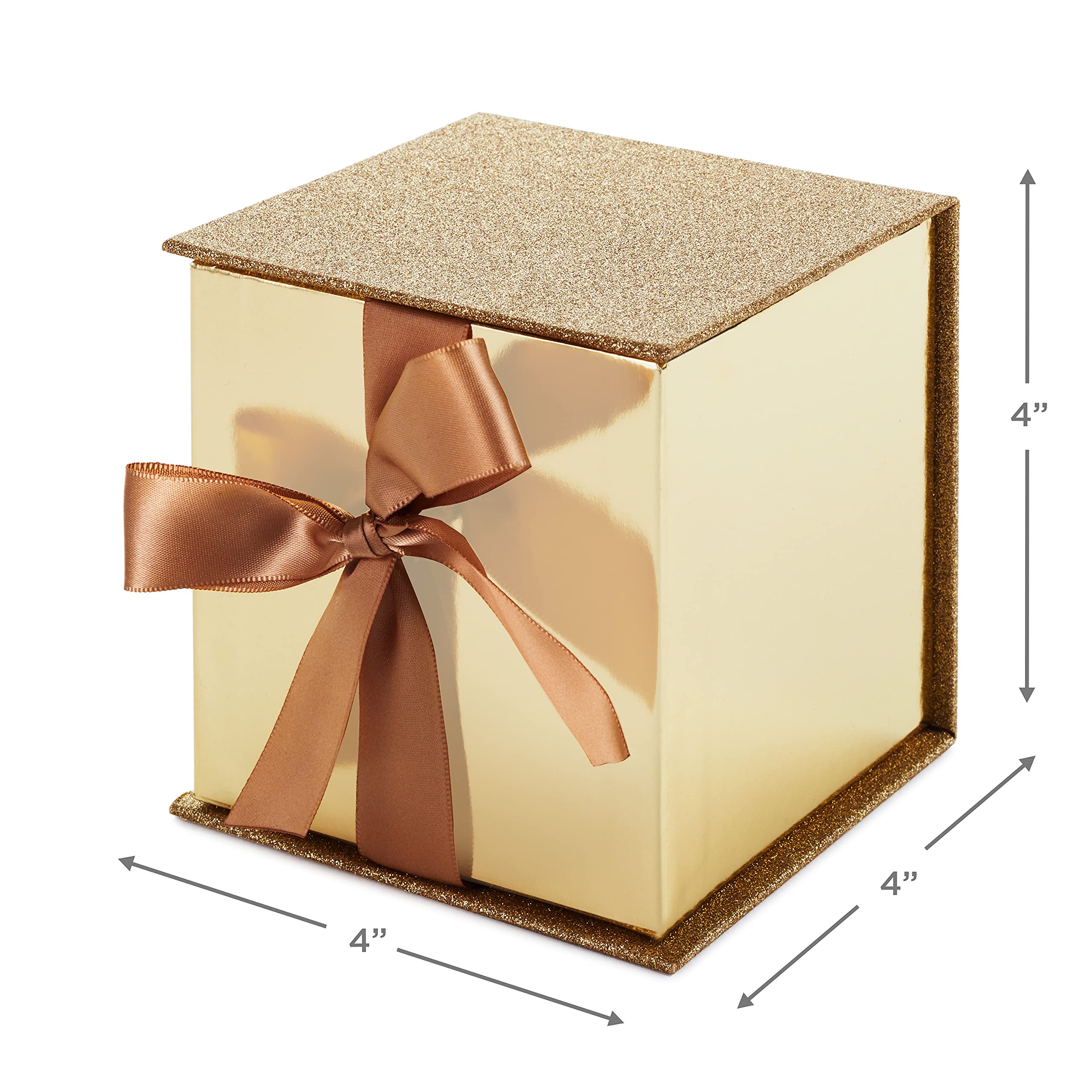 Hallmark Signature 4" Small Gift Box with Paper Fill (Gold Glitter) for Weddings, Engagements, Graduations, Holidays, Christmas, Valentines Day and More