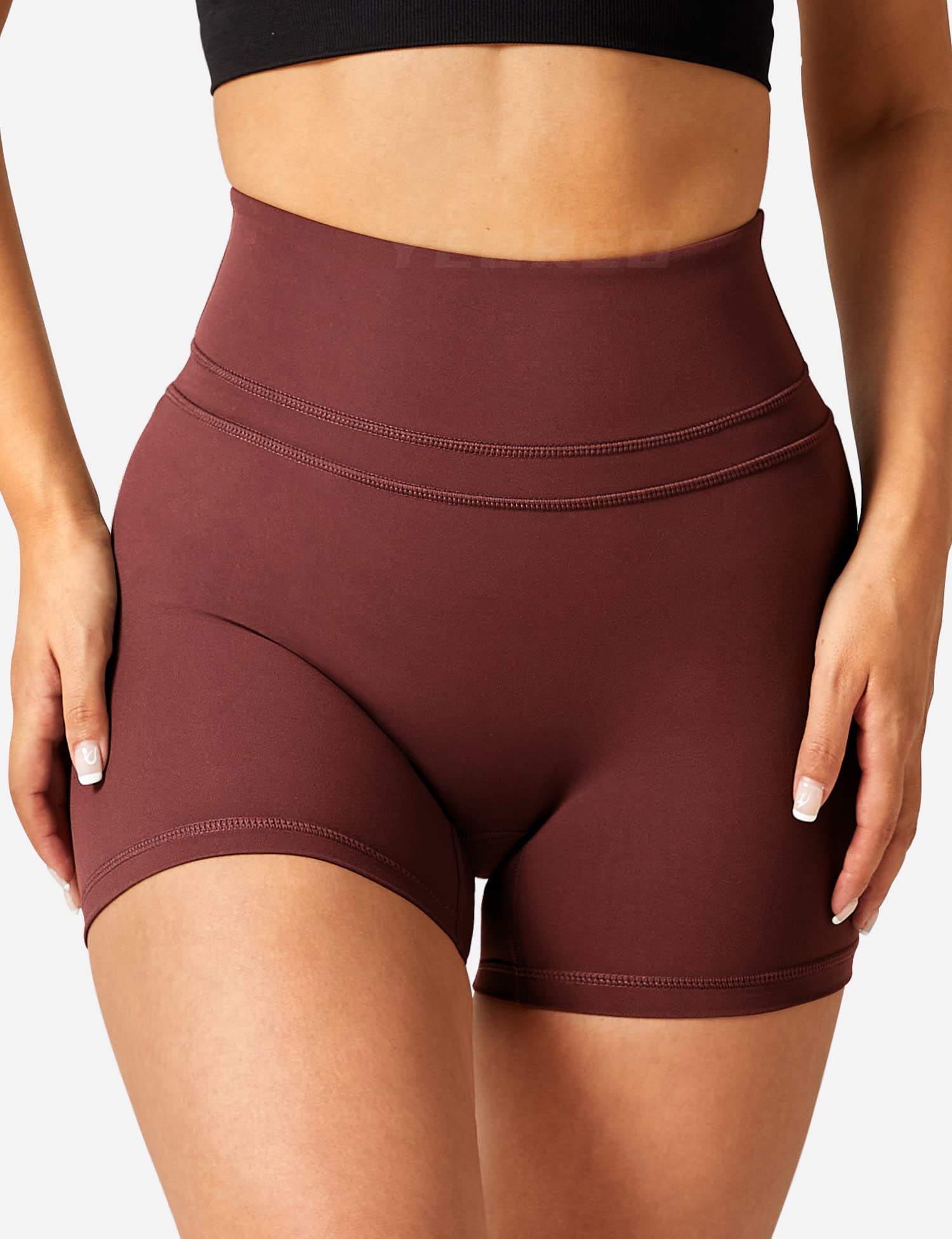 YEOREO Workout Biker Shorts for Women Athletic Scrunch Butt High Waisted Running Gym Shorts Yoga Tummy Control Spandex Burgundy S