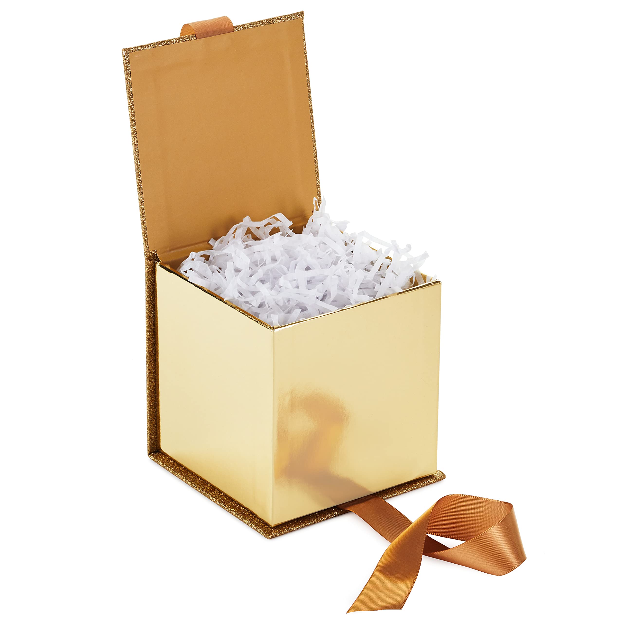 Hallmark Signature 4" Small Gift Box with Paper Fill (Gold Glitter) for Weddings, Engagements, Graduations, Holidays, Christmas, Valentines Day and More