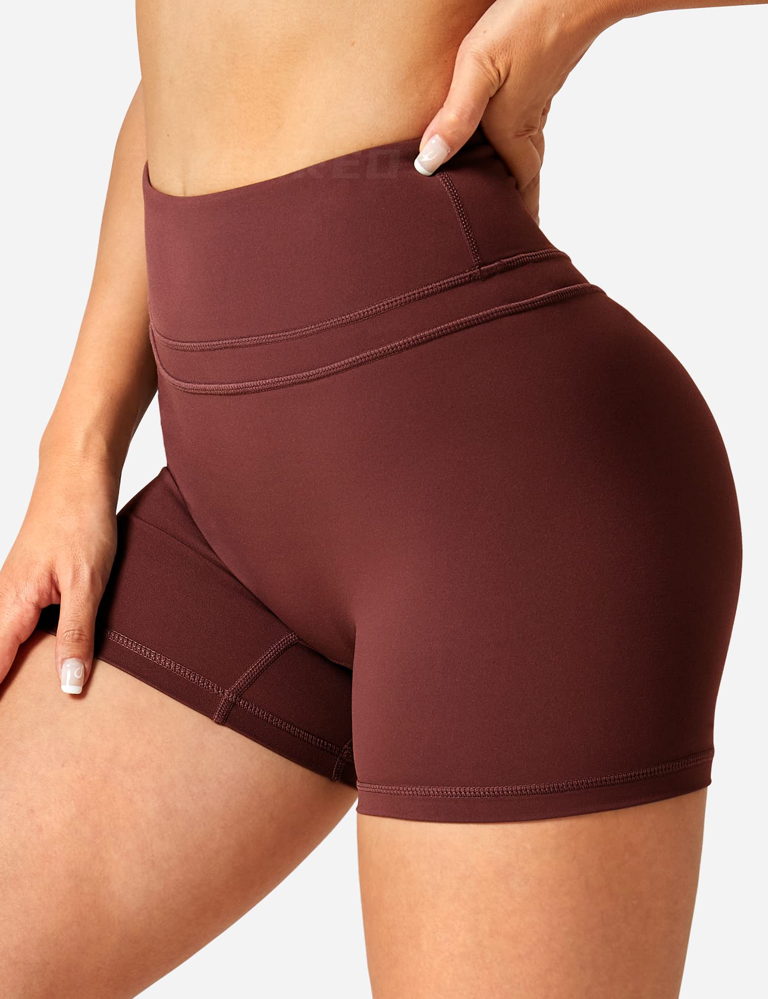YEOREO Workout Biker Shorts for Women Athletic Scrunch Butt High Waisted Running Gym Shorts Yoga Tummy Control Spandex Burgundy S