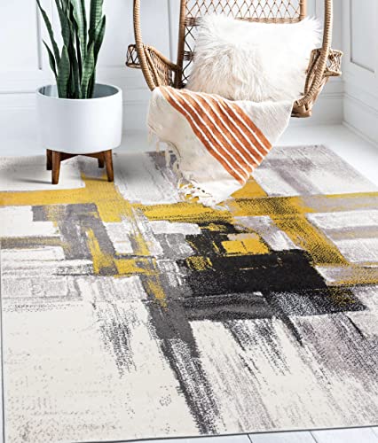 Rugshop Contemporary Modern Abstract Area Rug 5' x 7' Gold