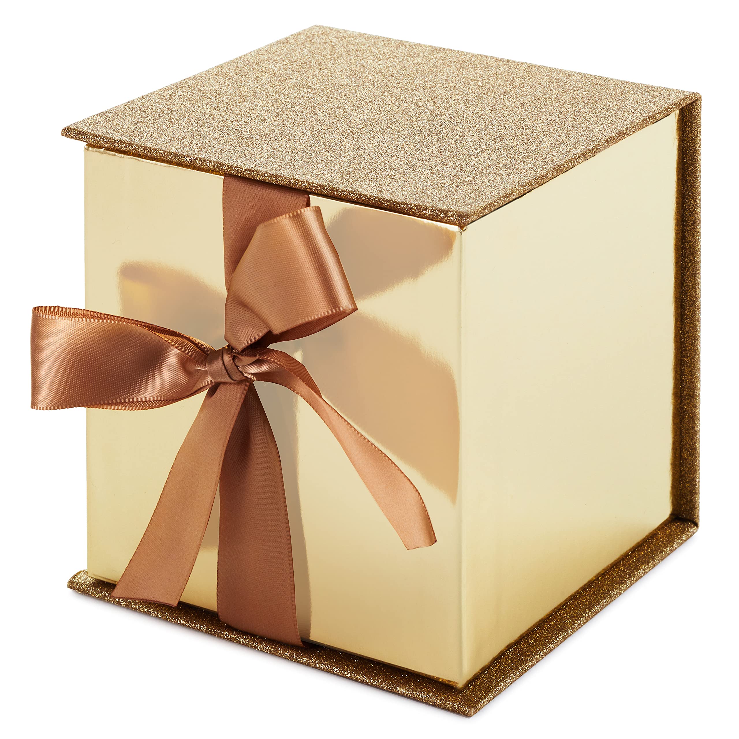 Hallmark Signature 4" Small Gift Box with Paper Fill (Gold Glitter) for Weddings, Engagements, Graduations, Holidays, Christmas, Valentines Day and More