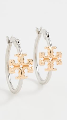 Tory Burch Women's Small Eleanor Hoop Earrings, Tory Silver/Tory Gold, One Size