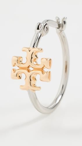 Tory Burch Women's Small Eleanor Hoop Earrings, Tory Silver/Tory Gold, One Size