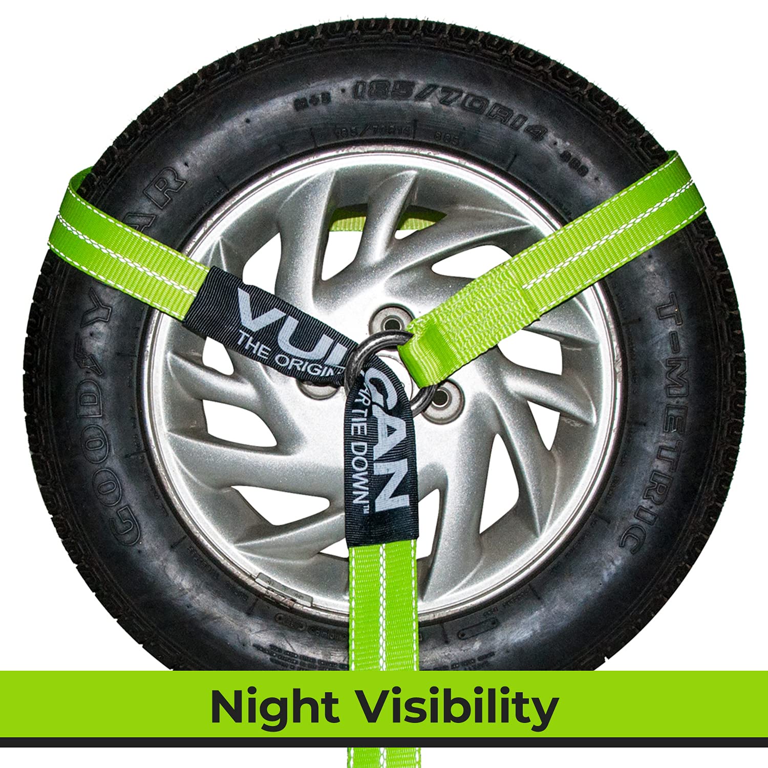VULCAN Wheel Dolly Tire Harness with Universal O-Ring - 2 Inch x 96 Inch - 4 Pack - High-Viz - 3,300 Pound Safe Working Load - Straps Only - Ratchets Sold Separately