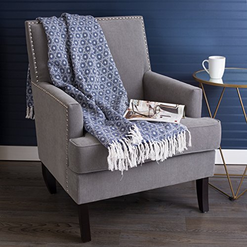 DII Rustic Farmhouse Throw Blanket with Decorative Tassels, Use for Chair, Couch, Bed, Picnic, Camping, Beach, & Just Staying Cozy at Home, 50x60, Nautical Blue